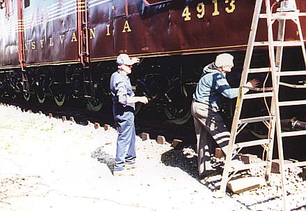Paul Burrows and (unknown) working on the PRR GG1 #4913 refurbishing project. David Seidel ...